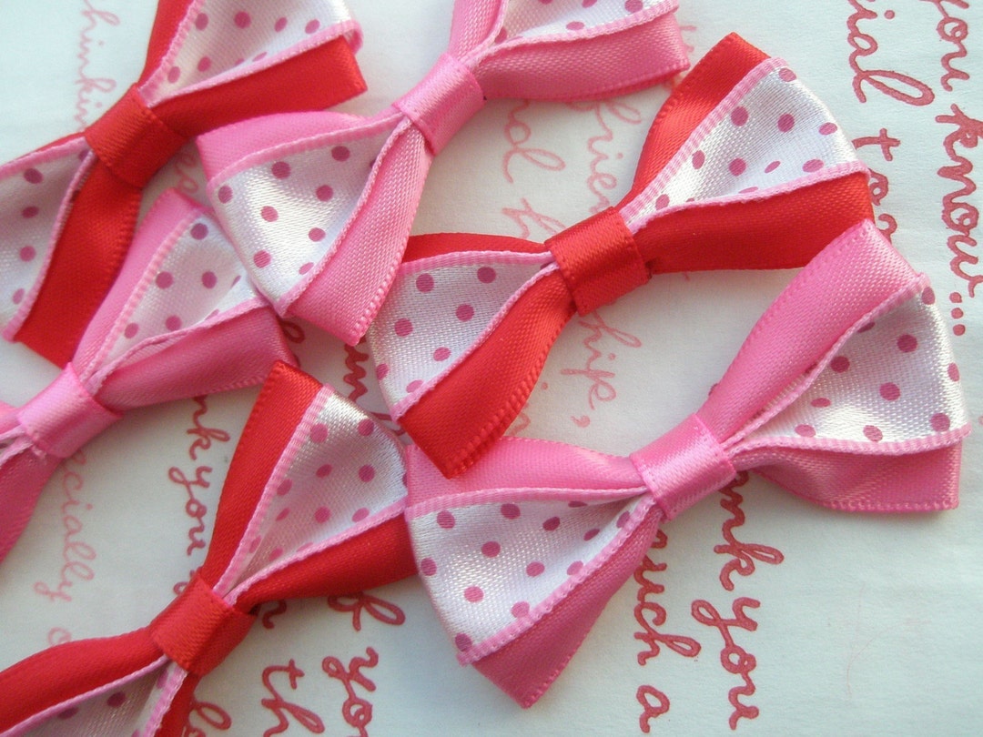 Polka Dots Satin Double Bow Ribbons MIX 6pcs Red and Pink - Etsy