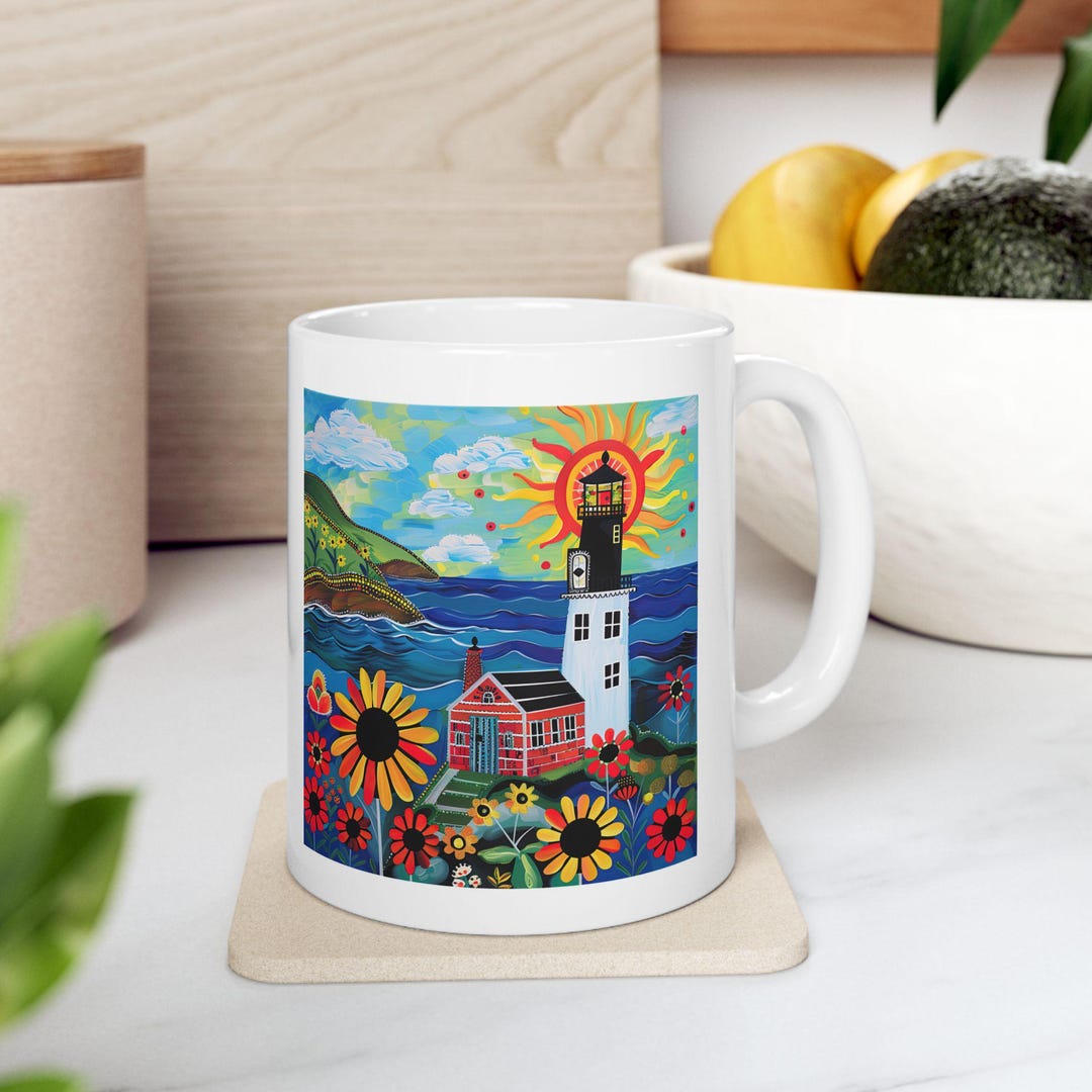 Lighthouse Folk Art Coffee Mug Gift for Women and Men, Nautical Gift ...