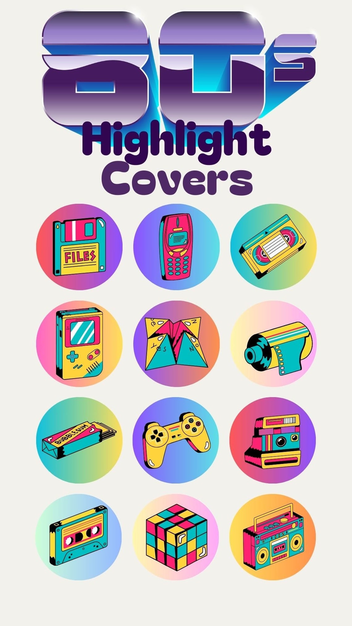 12 Colorful 80's Highlight Covers, Instagram Highlight Covers, 80's ...