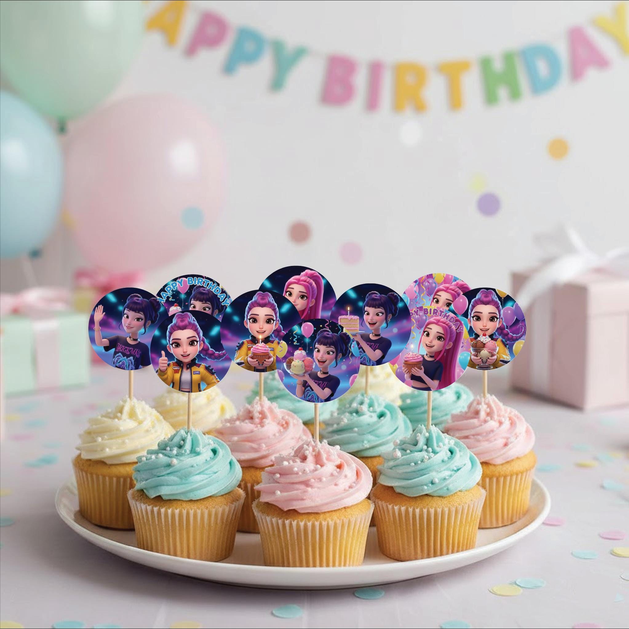 Kpop Demon Hunters Cupcake Toppers | Birthday Party Decor (digital ...