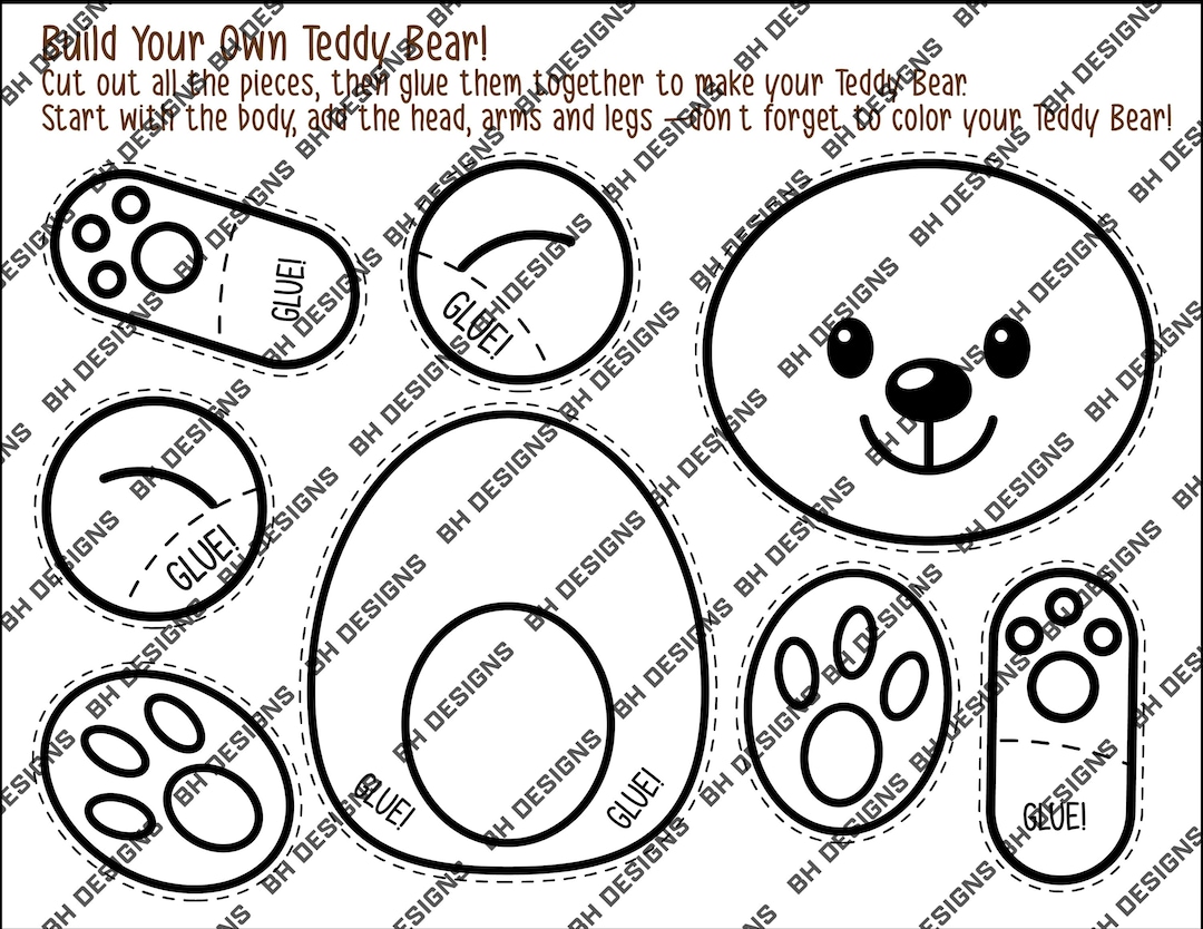 Build-a-teddy-bear Cut and Paste Craft | Printable PDF | Digital ...