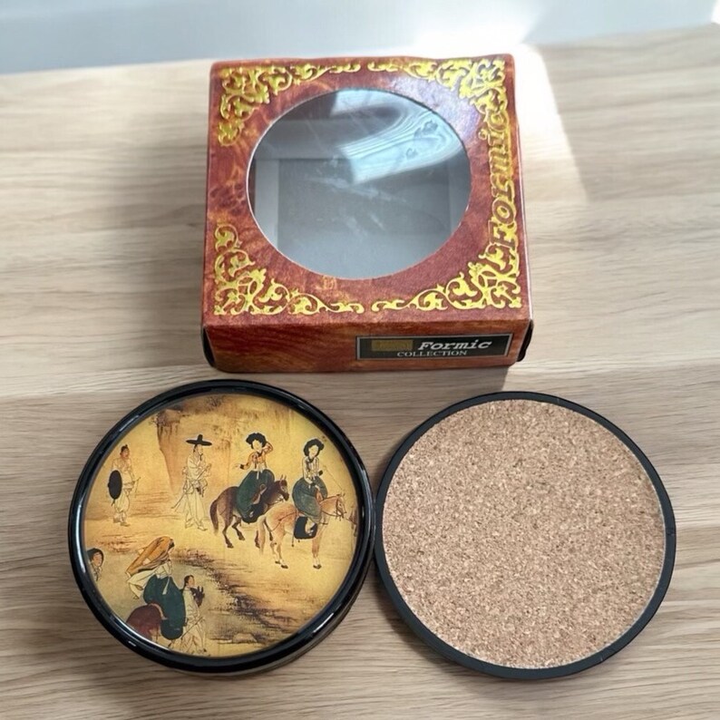 Vintage Formic Collection SET OF 4 Round Coasters Shin Yoon Bok Korean ...