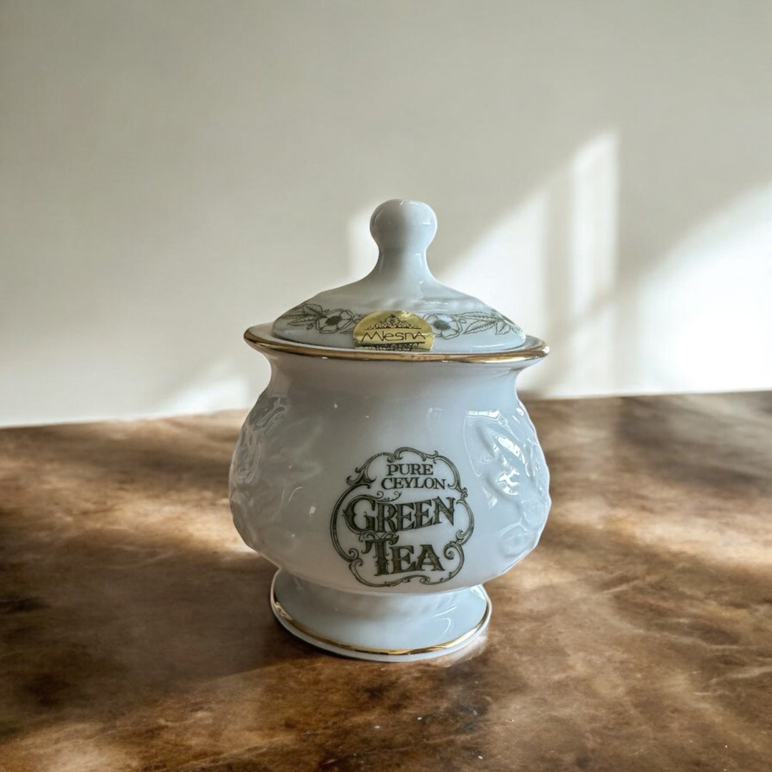 Vintage Mlesna Ceylon Green Tea Caddy Jar, Porcelain Lidded Jar, Sri ...