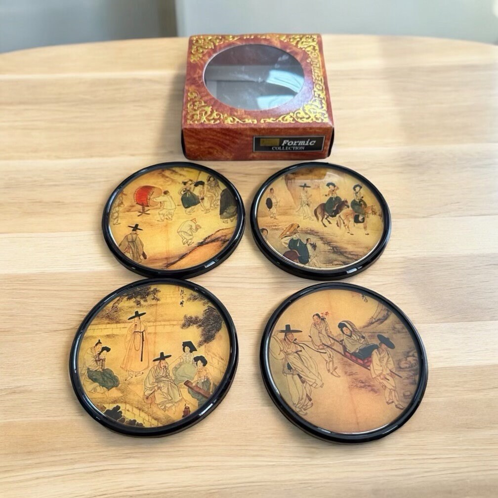 Vintage Formic Collection SET OF 4 Round Coasters Shin Yoon Bok Korean ...