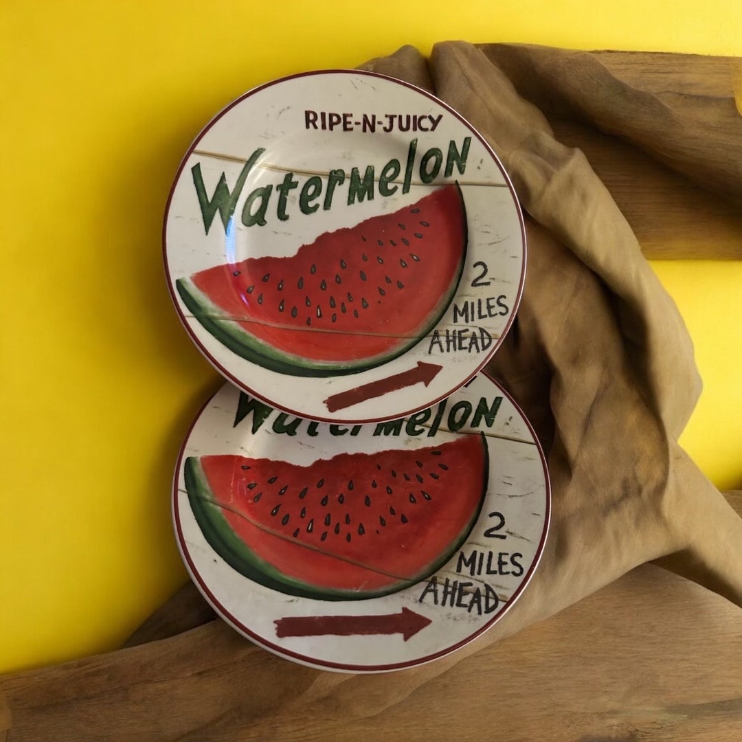 Cute Set of 2 Watermelon Plates, Home Trends, Farm Fresh, Kitchen Decor ...
