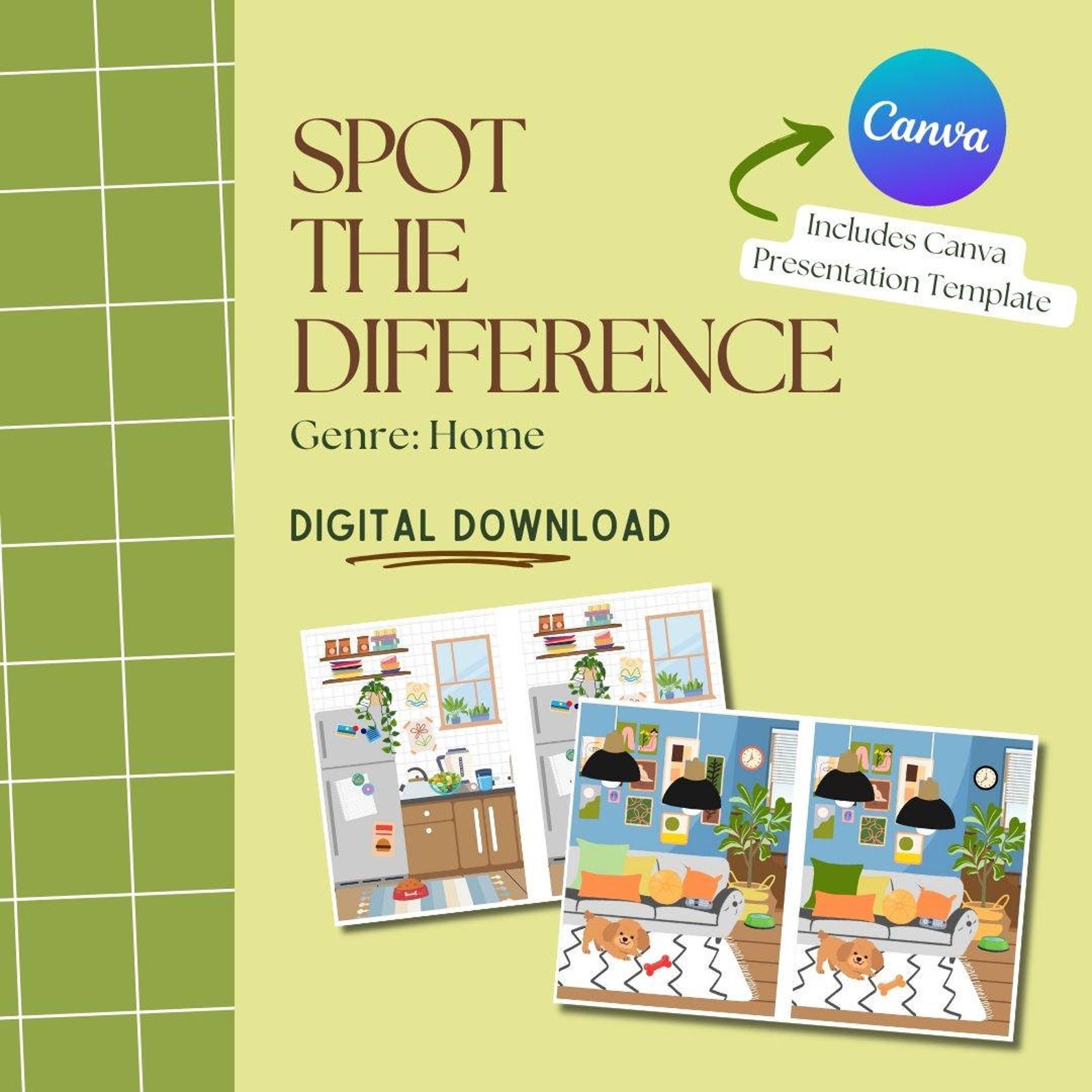 Home: Spot the Difference PDF Printable, Customizable Canva Presentation Template, Spot the ...