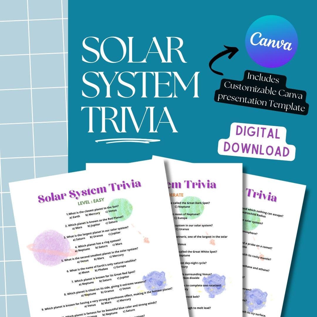 Solar System Trivia, Planets Trivia, 45 Questions, PDF Printable, Canva ...
