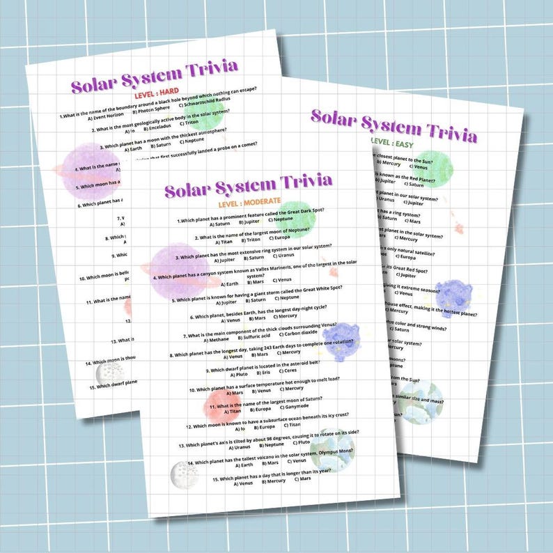 Solar System Trivia, Planets Trivia, 45 Questions, PDF Printable, Canva ...