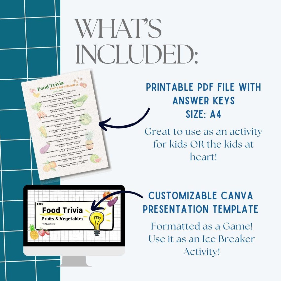 Food Trivia, Fruits and Vegetables Trivia, 45 Questions, PDF Printable ...