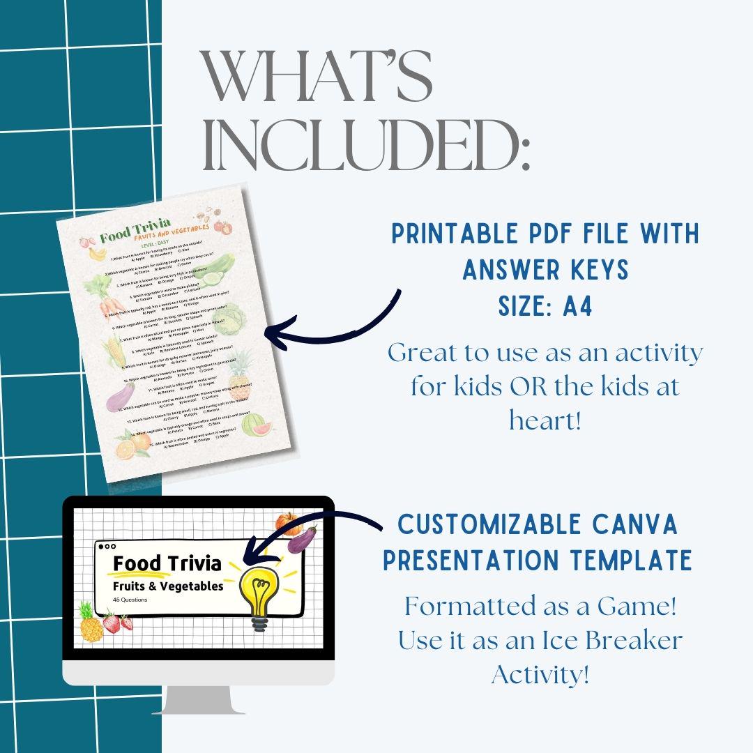 Food Trivia, Fruits and Vegetables Trivia, 45 Questions, PDF Printable ...