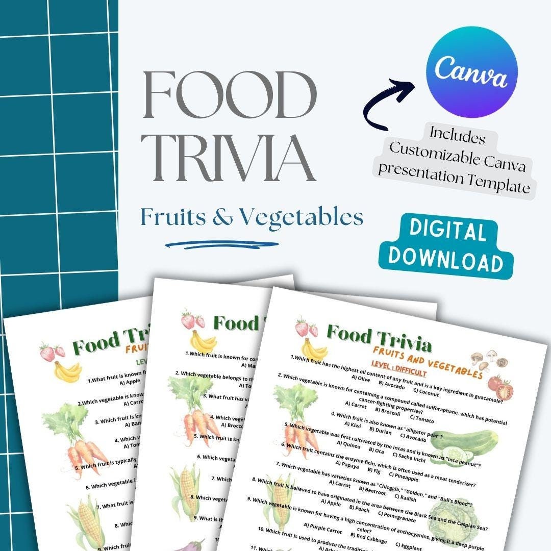 Food Trivia, Fruits and Vegetables Trivia, 45 Questions, PDF Printable ...