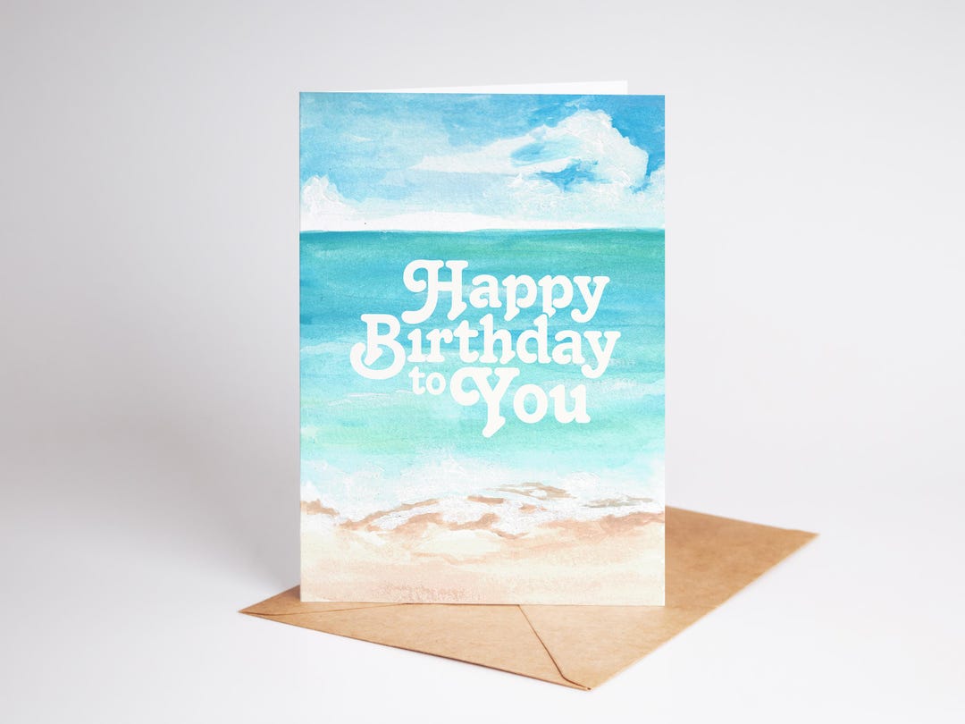Watercolor Beach Birthday Card: Printable 5x7 Greeting (digital ...