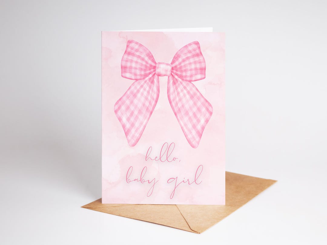 Printable Baby Shower Card: Pink Gingham Bow (digital Download) - Etsy