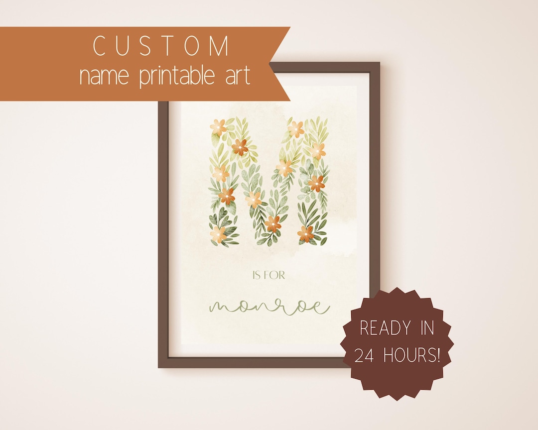 CUSTOM Name Art Print Digital Download Floral Nursery Wall Art Unique ...
