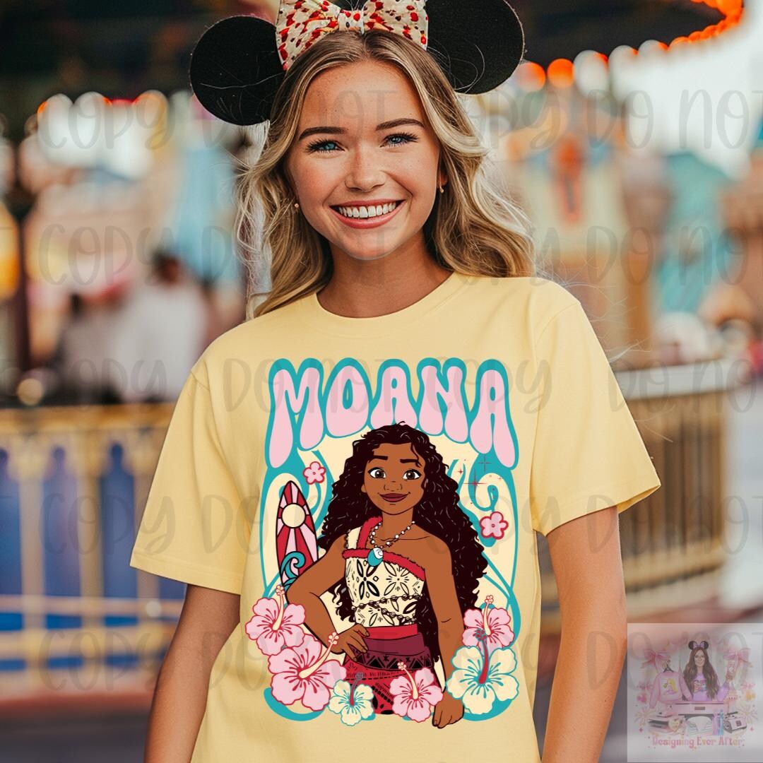 Retro Princess Moana Shirt, Girls Trip Shirt, Princess Surfer Hibiscus ...