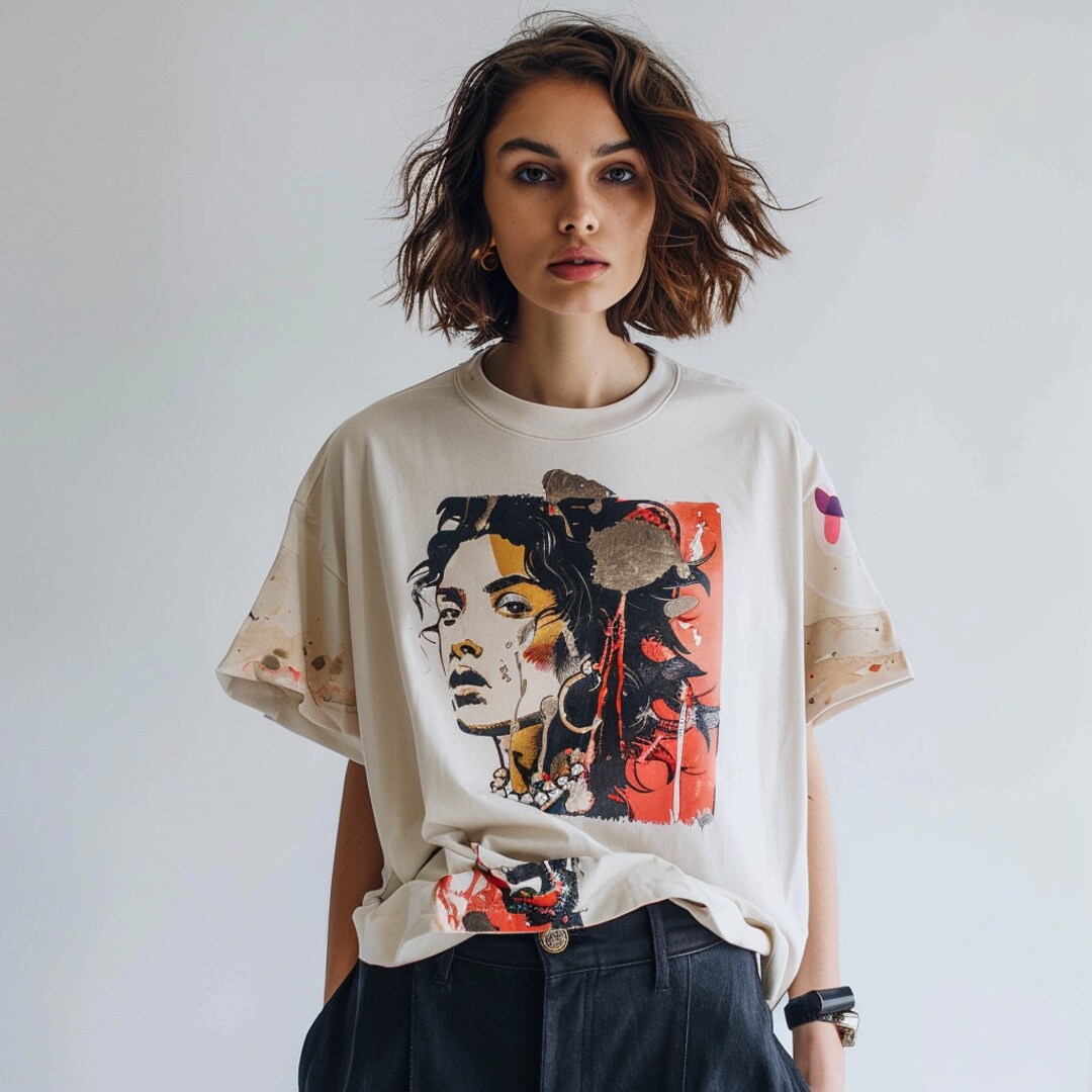 Edgy Character Prints Handcrafted White Tee for Modern Chic,edgy ...