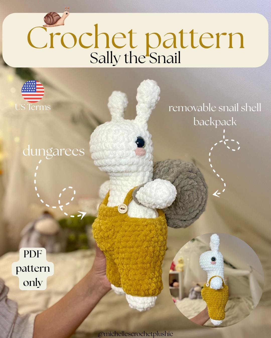 Crochet Pattern Snail - Snail With Removable Backpack - Amigurumi Snail ...