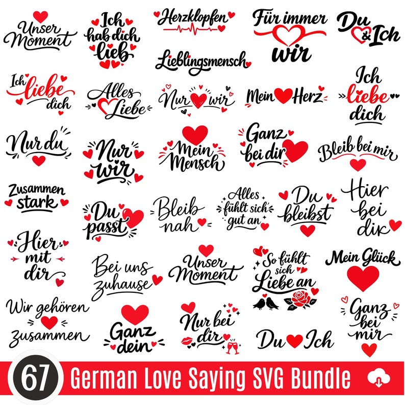 German Valentine Saying Love Quotes SVG Bundle Romantic Designs Print ...