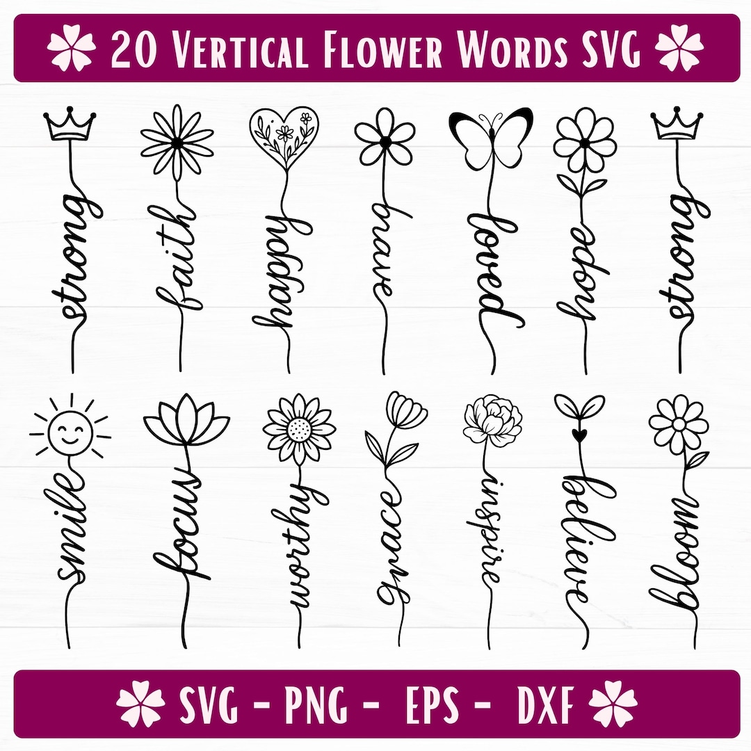 Inspirational Flower Words SVG Bundle: Tumbler Quotes, Positive ...