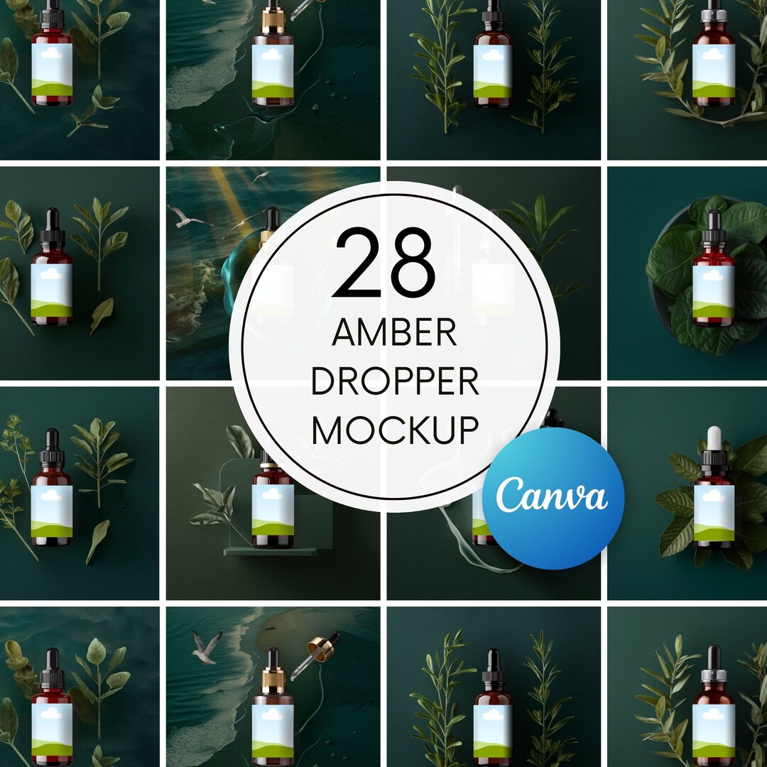 Amber Dropper Bottle Mockup Bundle: Canva Editable Templates (digital ...