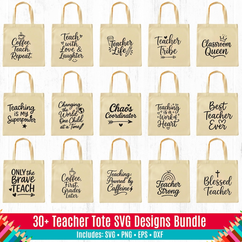 Funny Teacher Tote Bag SVG Bundle: 30+ Designs (digital Download) - Etsy