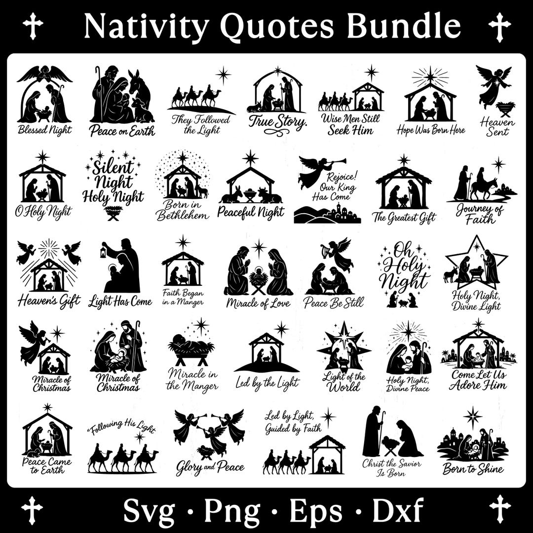 Nativity Scene Design SVG Bundle: 38 Religious Christian Christmas Sign ...