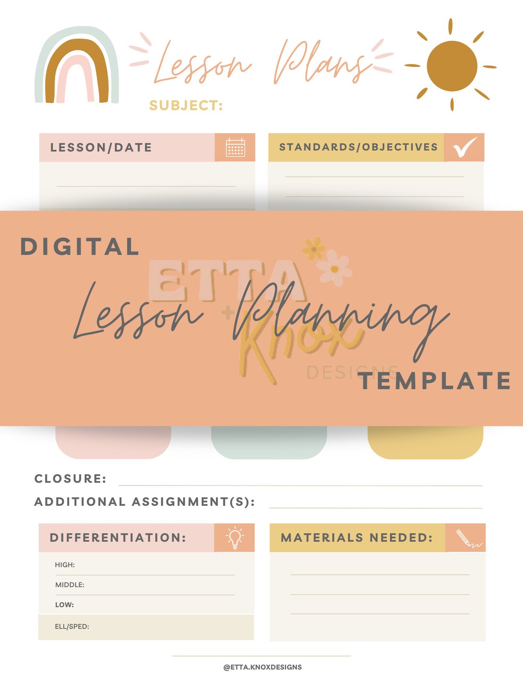 Digital Lesson Planning Template - Etsy