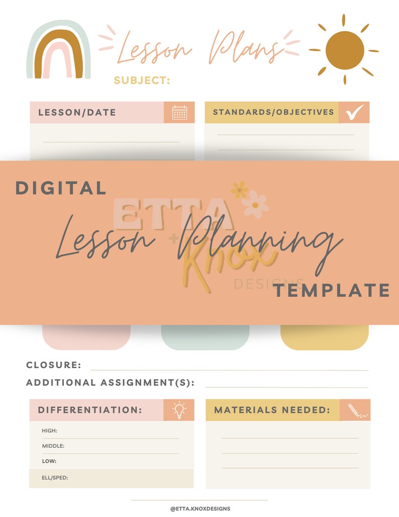 Digital Lesson Planning Template - Etsy