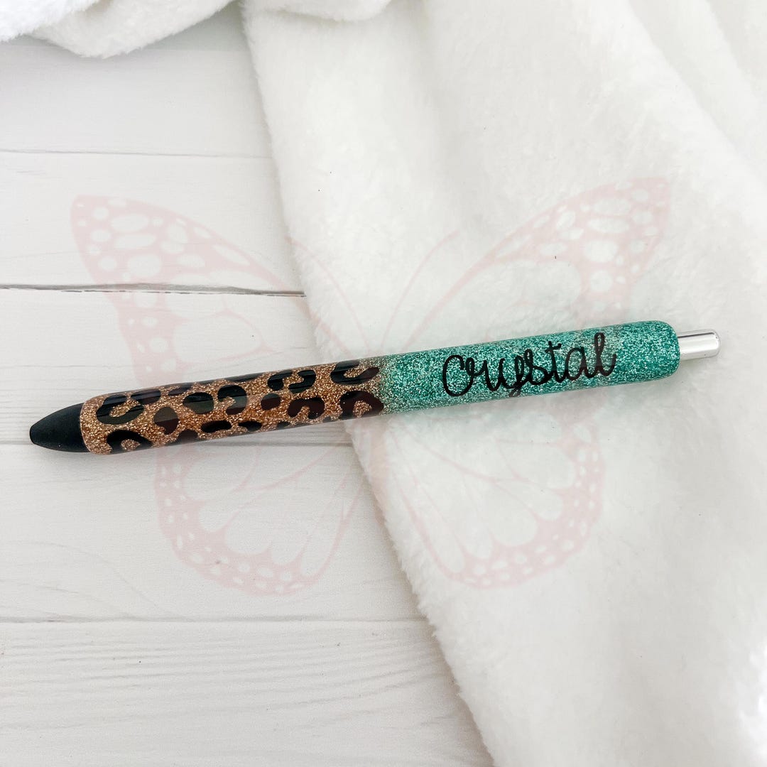 Personalized Teal and Gold Leopard Print Glitter GEL Pens Inkjoy Gel ...