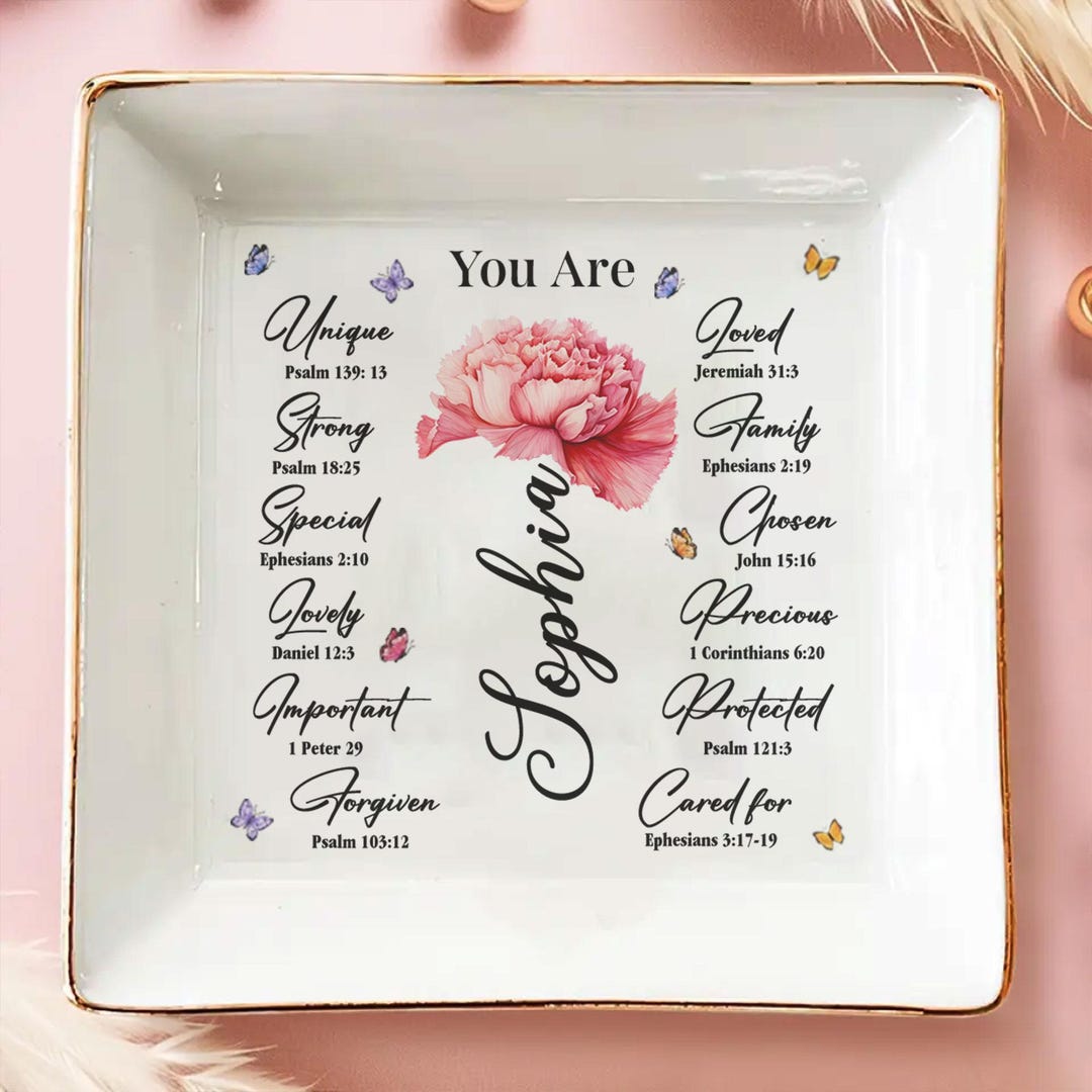 Personalized Birth Flower Jewelry Dish, God Says You Are Custom Birth ...