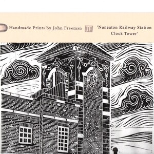 Nuneaton Railway Station Clock Tower, Linocut Print by John Freeman - Etsy