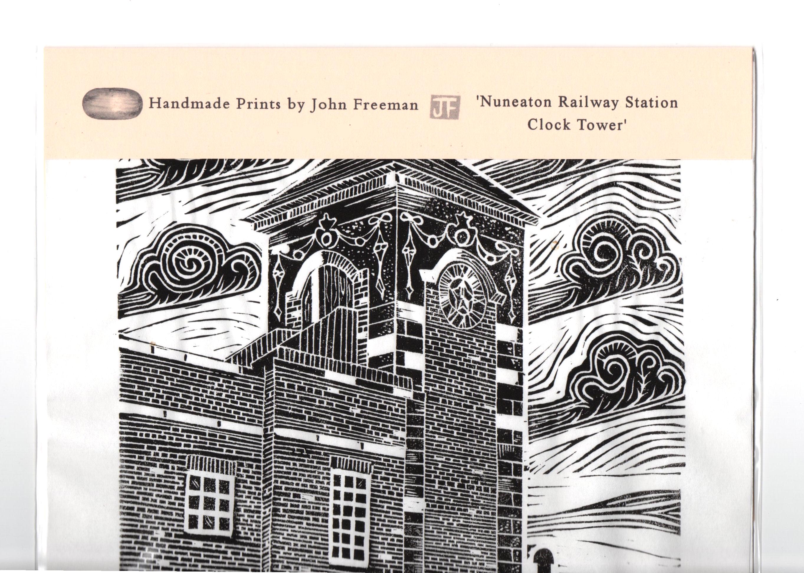 Nuneaton Railway Station Clock Tower, Linocut Print by John Freeman - Etsy