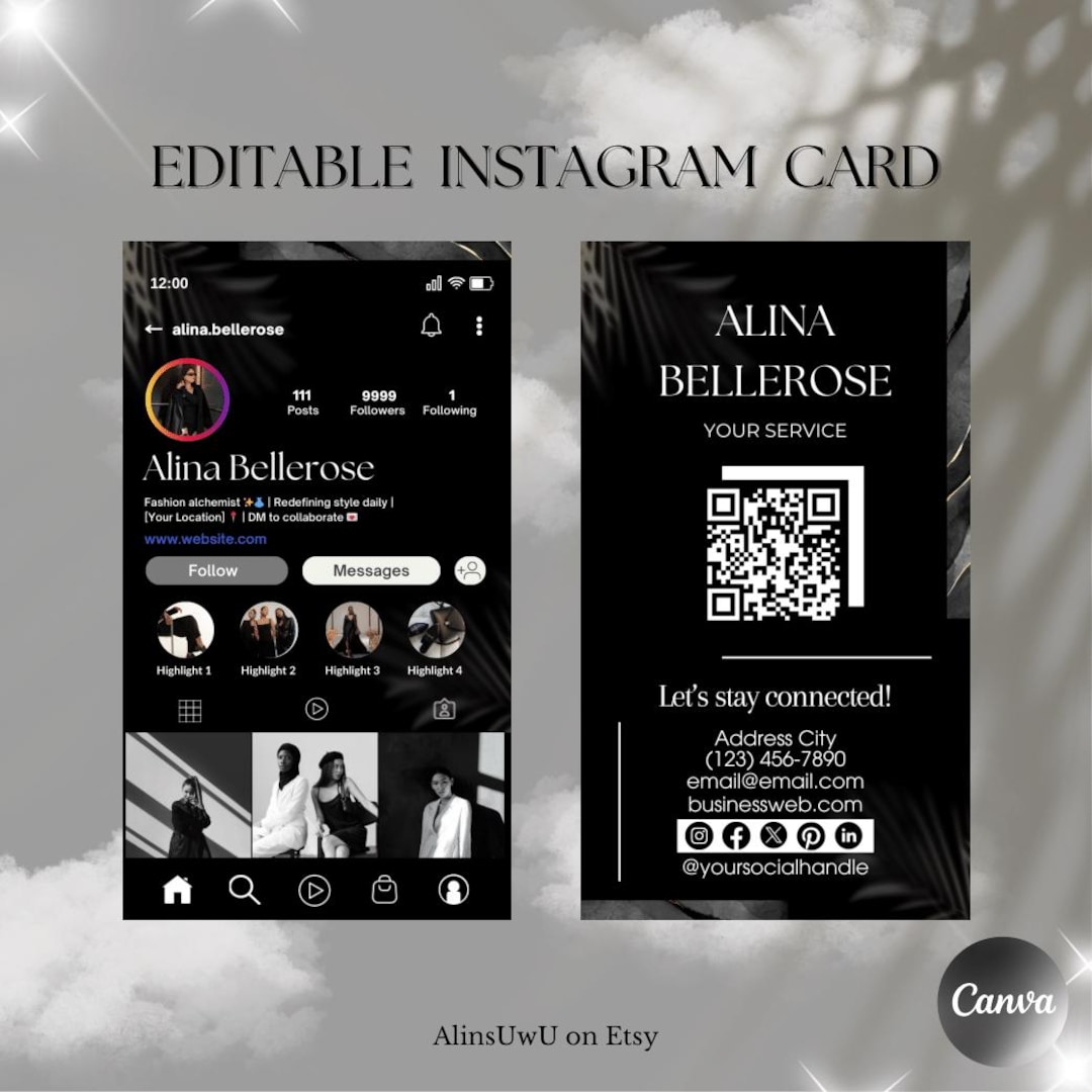 Instagram Business Card, Instagram Template, Canva QR Code Card ...