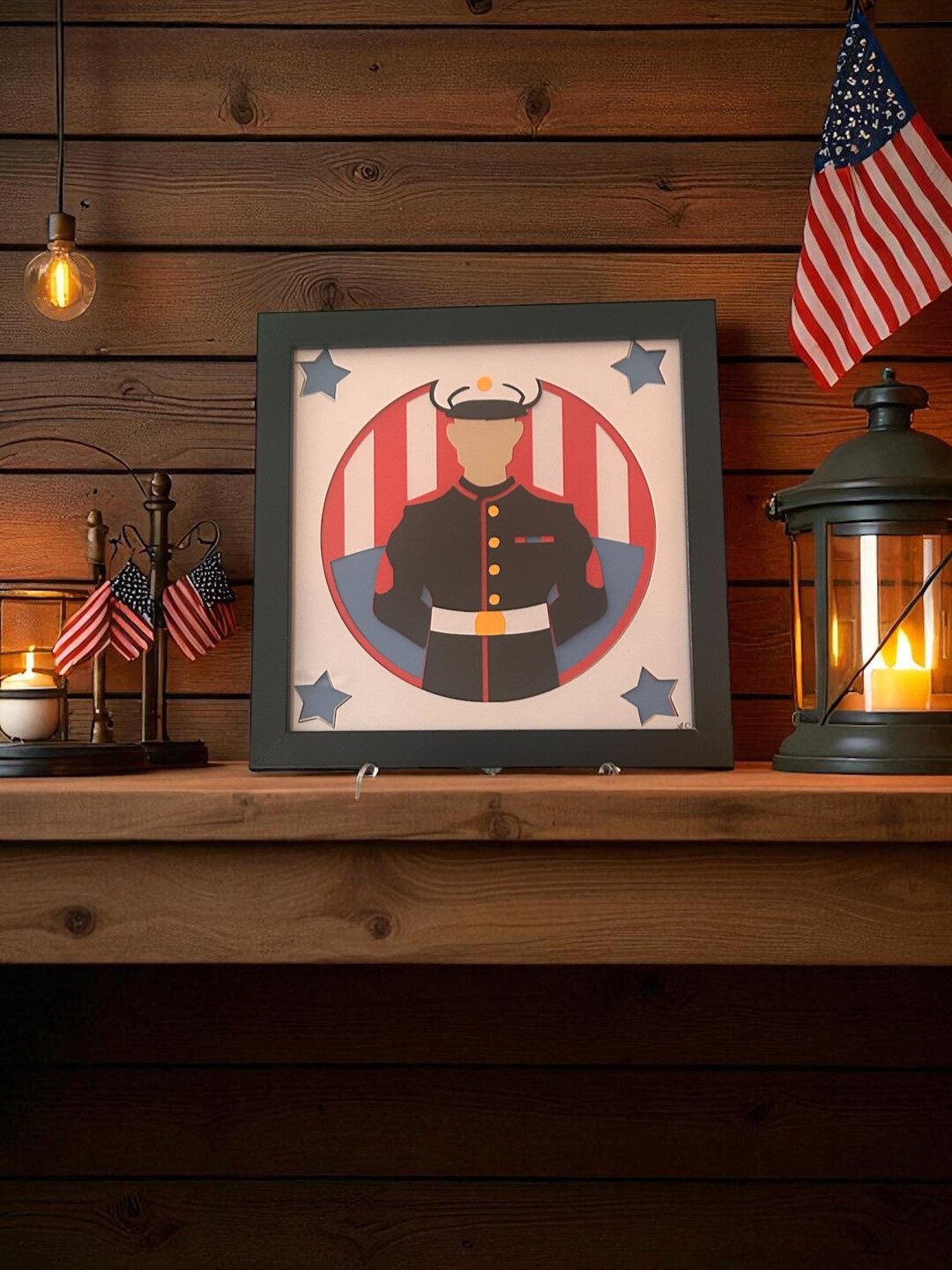 Marines Patriotic Wall Art | 8x8 Framed | Red, White & Blue Military ...