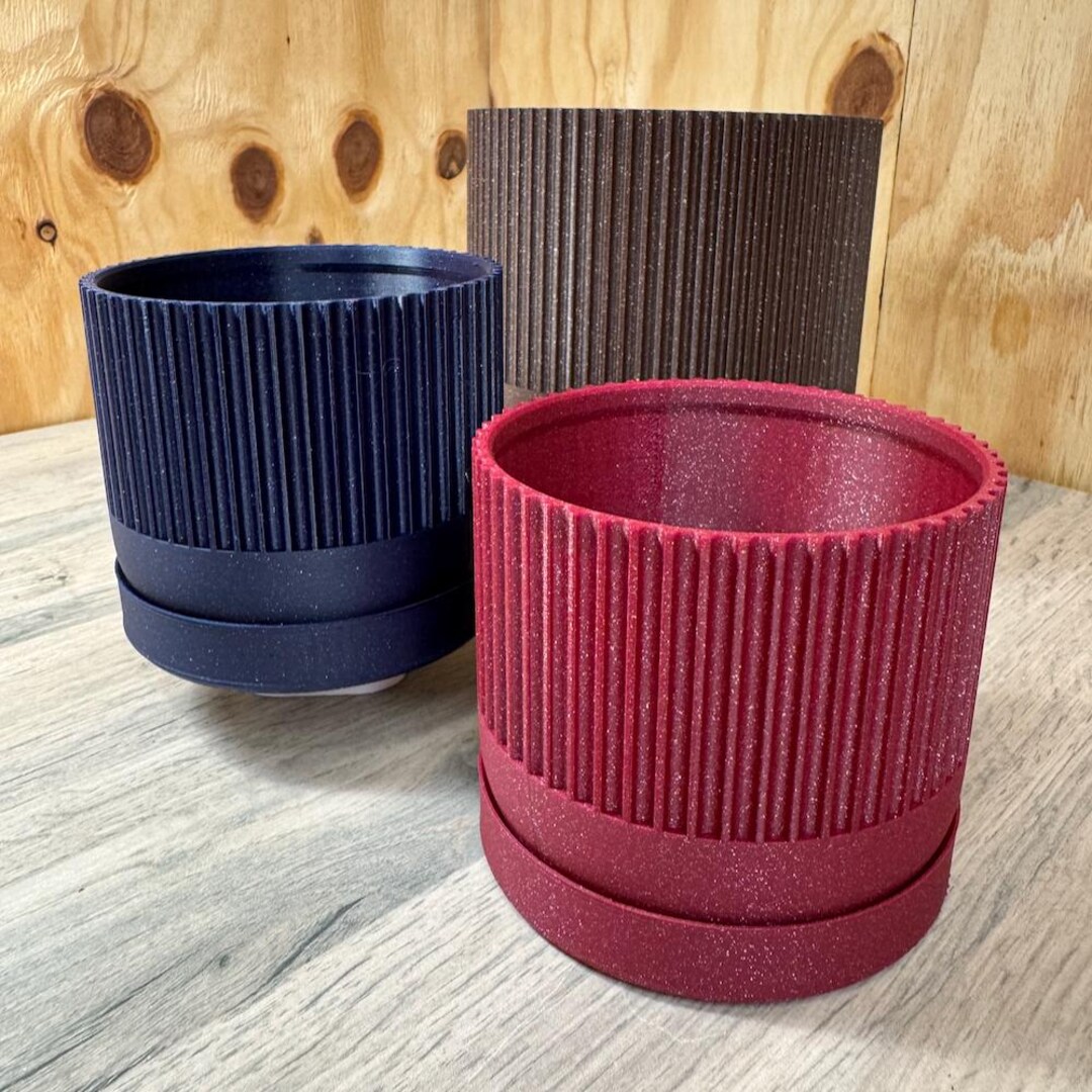 Sparkle Ribbed Plant Pot With Tray - Etsy
