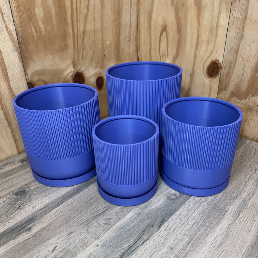 Berry Purple Ribbed Plant Pot With Tray - Etsy