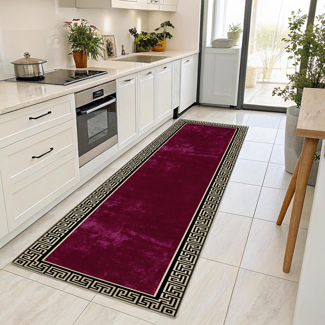 Red Medusa Rug: Dark Gold Greek Key, Modern Claret Carpet - Etsy