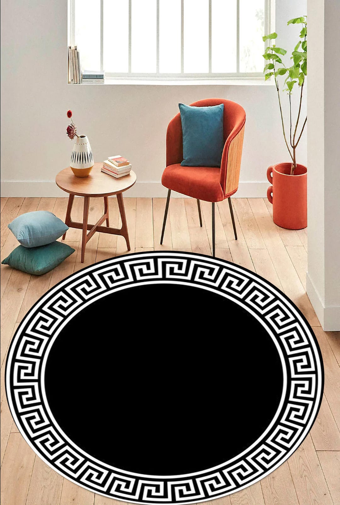 Black and Grey Roman Rug, for Living Room, Medusa Carpet, Greek Key Rug ...