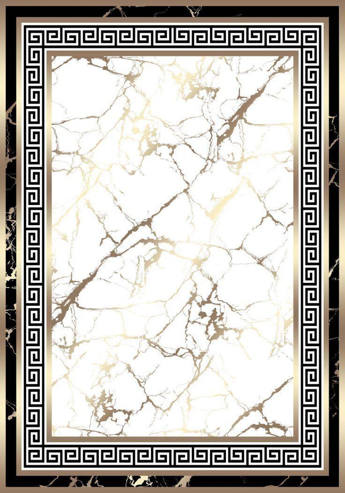 Black and Gold Roman Rug, for Living Room, Medusa Carpet, Greek Key Rug ...