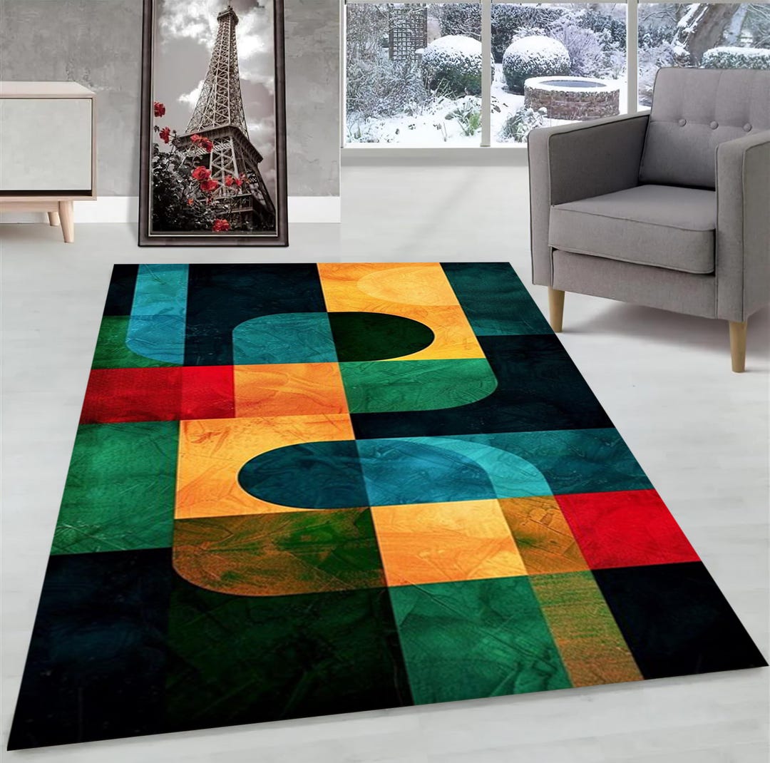 Mid Century Modern Rug: Abstract Geometric Art, Non-slip Soft Area Rug ...