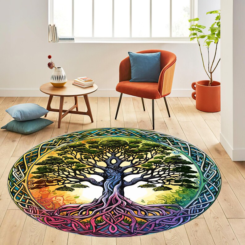 Tree of Life Rug, Round Tree of Life Rug, Tree Motif Carpet, Tree of ...