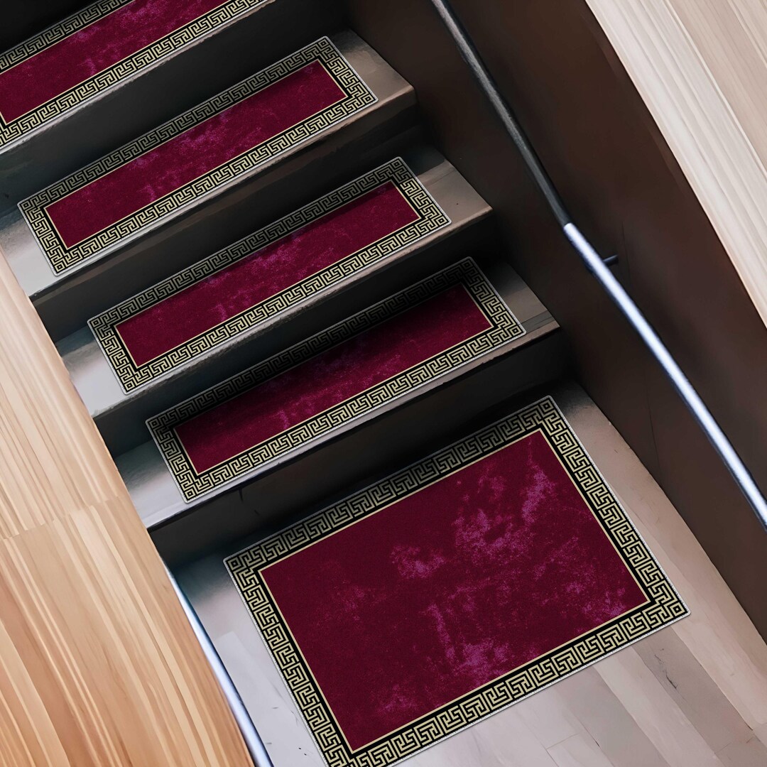 Red Greek Key Stair Tread Rug: Vintage Bohemian Farmhouse Style - Etsy