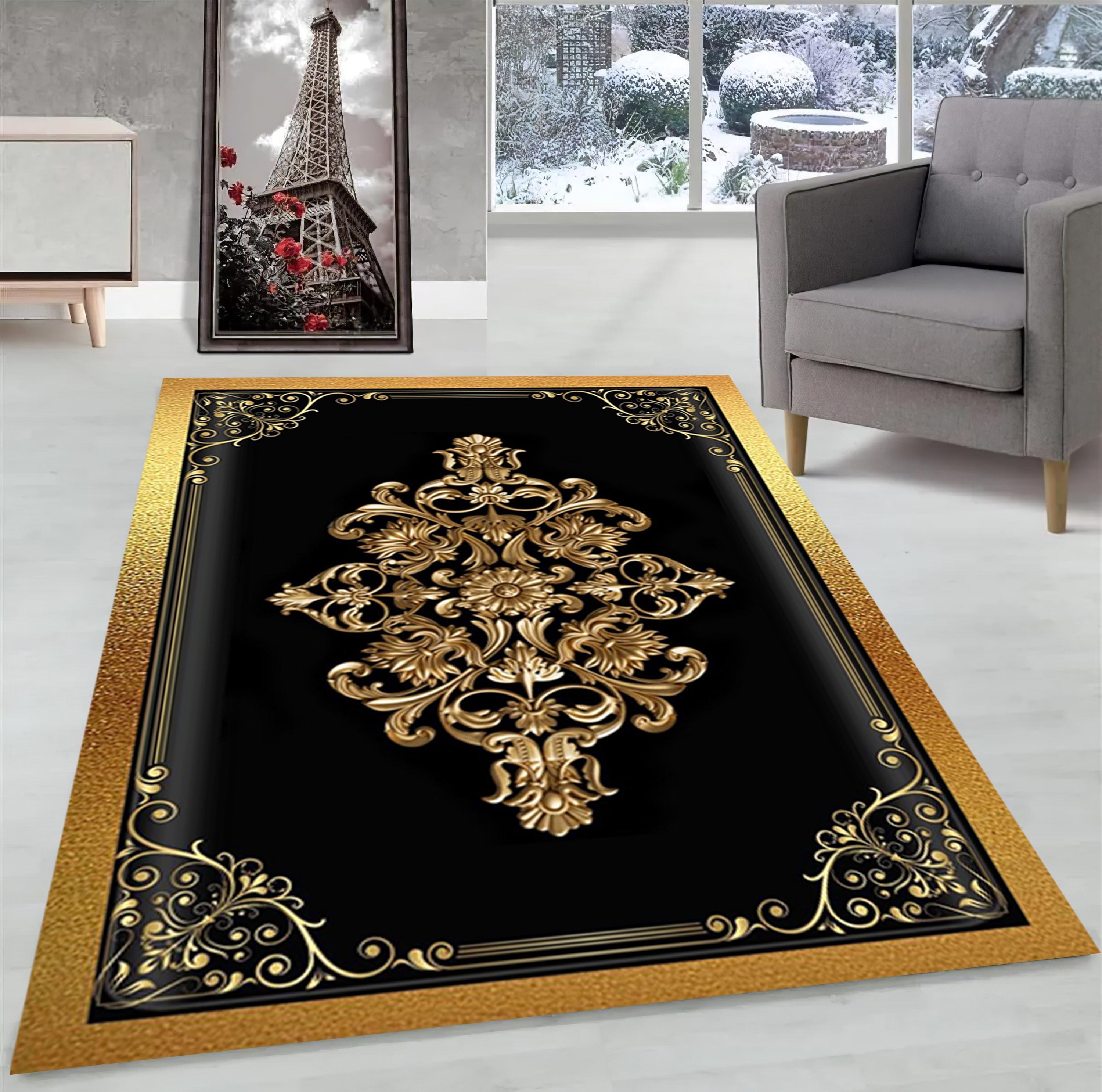 Black and Gold Medusa Rug: Greek Key Accent, Modern Style - Etsy