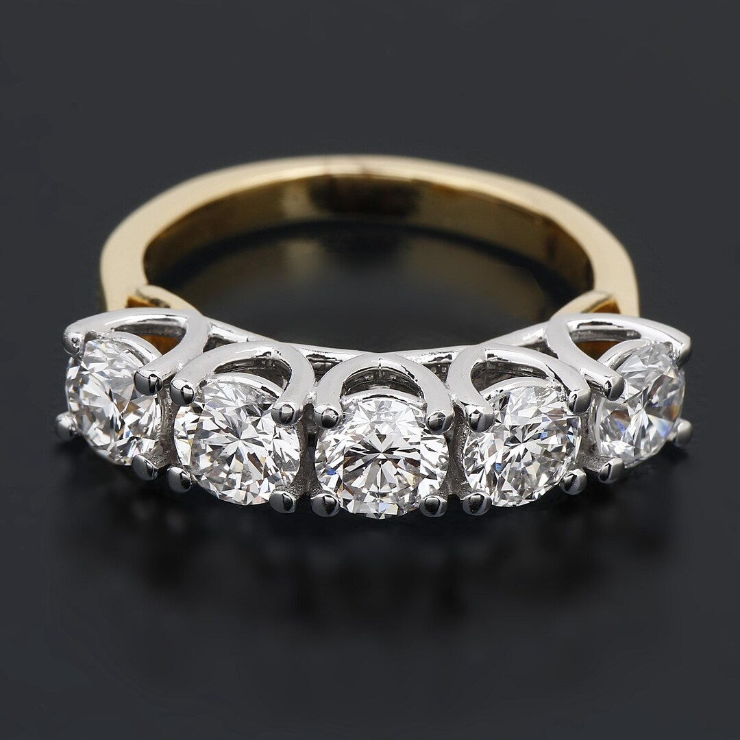 4 MM Round Lab Grown Diamond Band, Five Stone Wedding Ring, Wedding ...