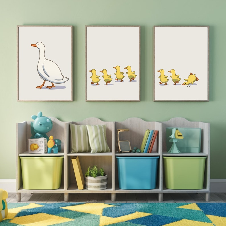 Adorable Duck Family Print, Nursery Wall Art Set of 3, Baby Room Animal ...