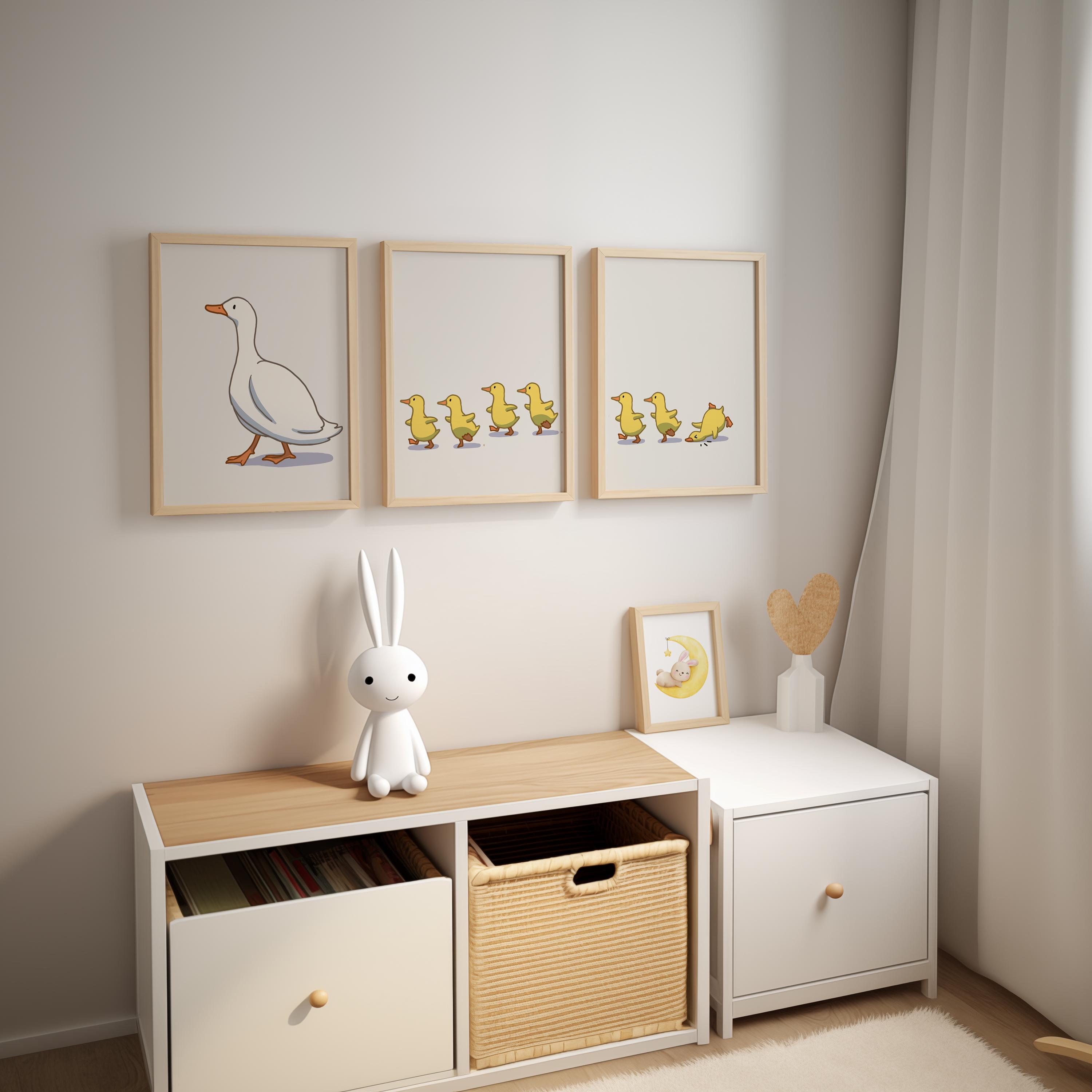 Adorable Duck Family Print, Nursery Wall Art Set of 3, Baby Room Animal ...