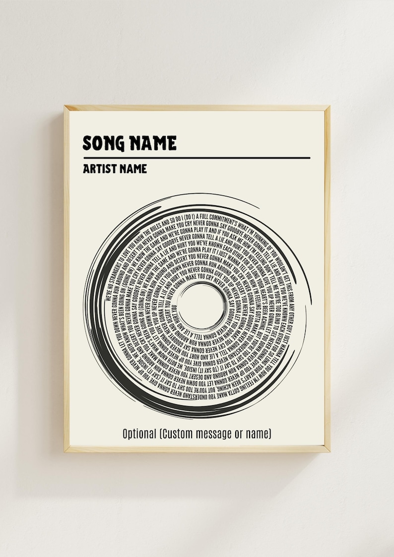 Vinyl Lyrics Print, Personalized Music Poster, Spiral Lyric Poster ...