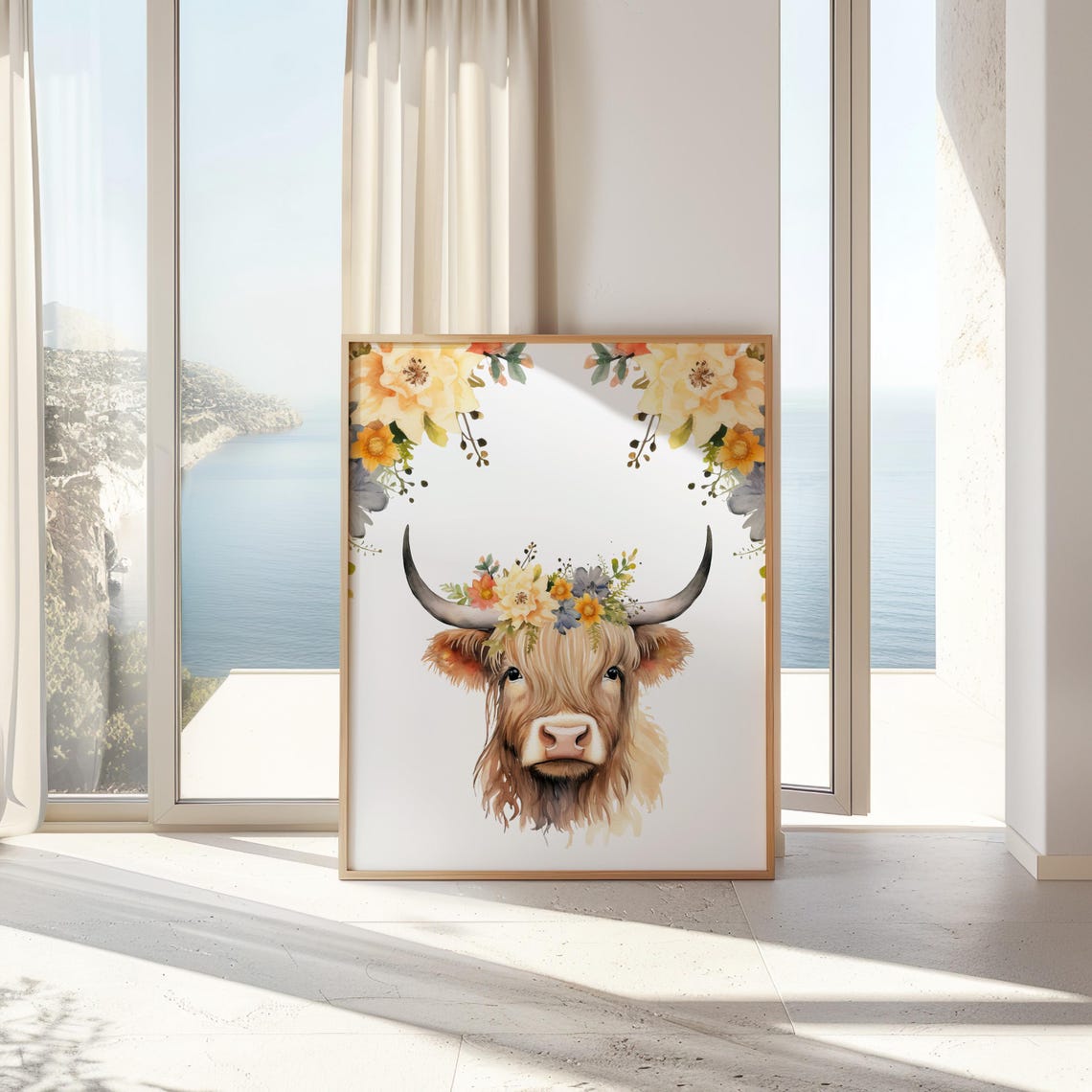 Highland Cow Printable, Floral Crown Highland Print, Scotland Cow ...