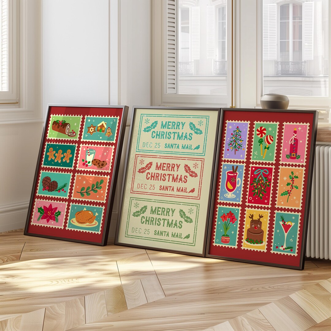 Retro Christmas Poster, Printable Vintage Christmas Art, Retro ...