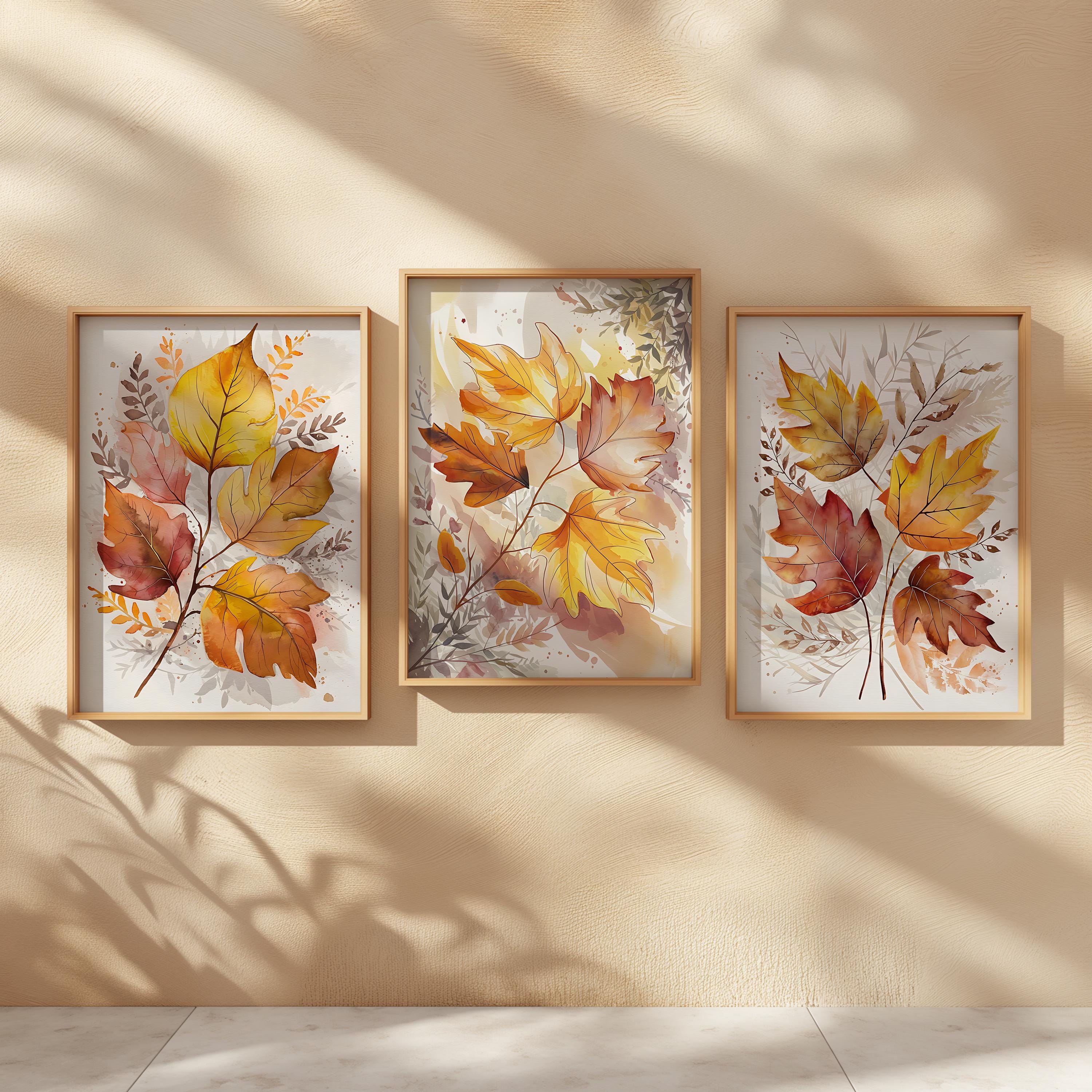 Autumn Harmony Printable Wall Art Set, Fall Leaves Watercolor Prints ...